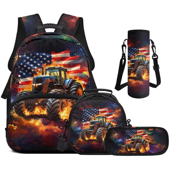 Bulopur Boys Fire Tractor Backpack Set, 17 Inch 4 in 1 School Bookbag ...