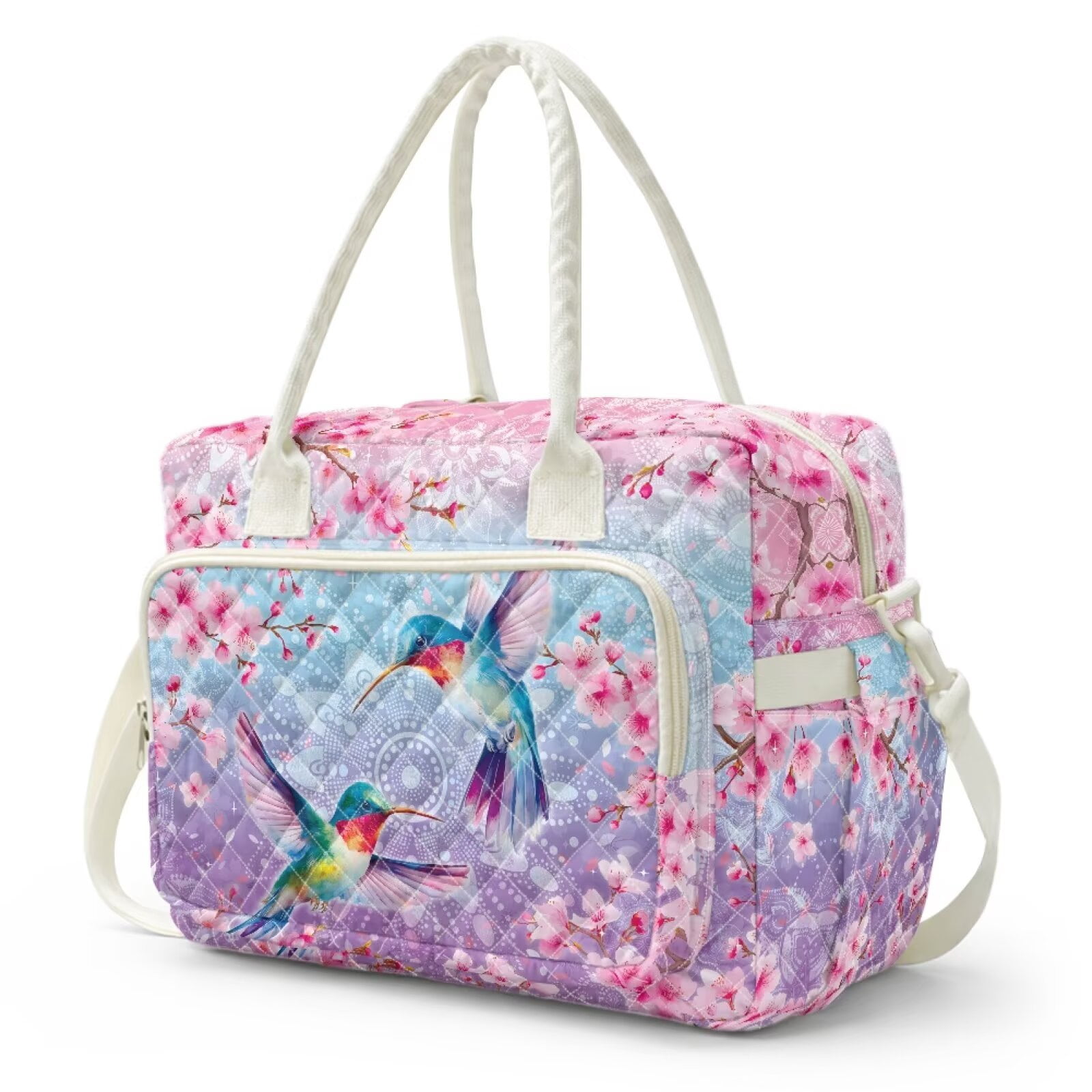 Bulopur Cherry Blossom Quilted Large Lunch Bag for Women Hummingbird ...
