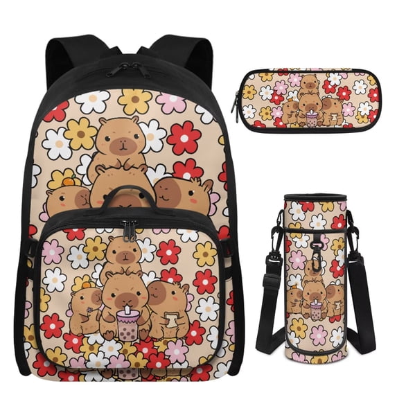 Bulopur Colorful Flower Capybara Print Kids Backpack Set 4 Pcs ...