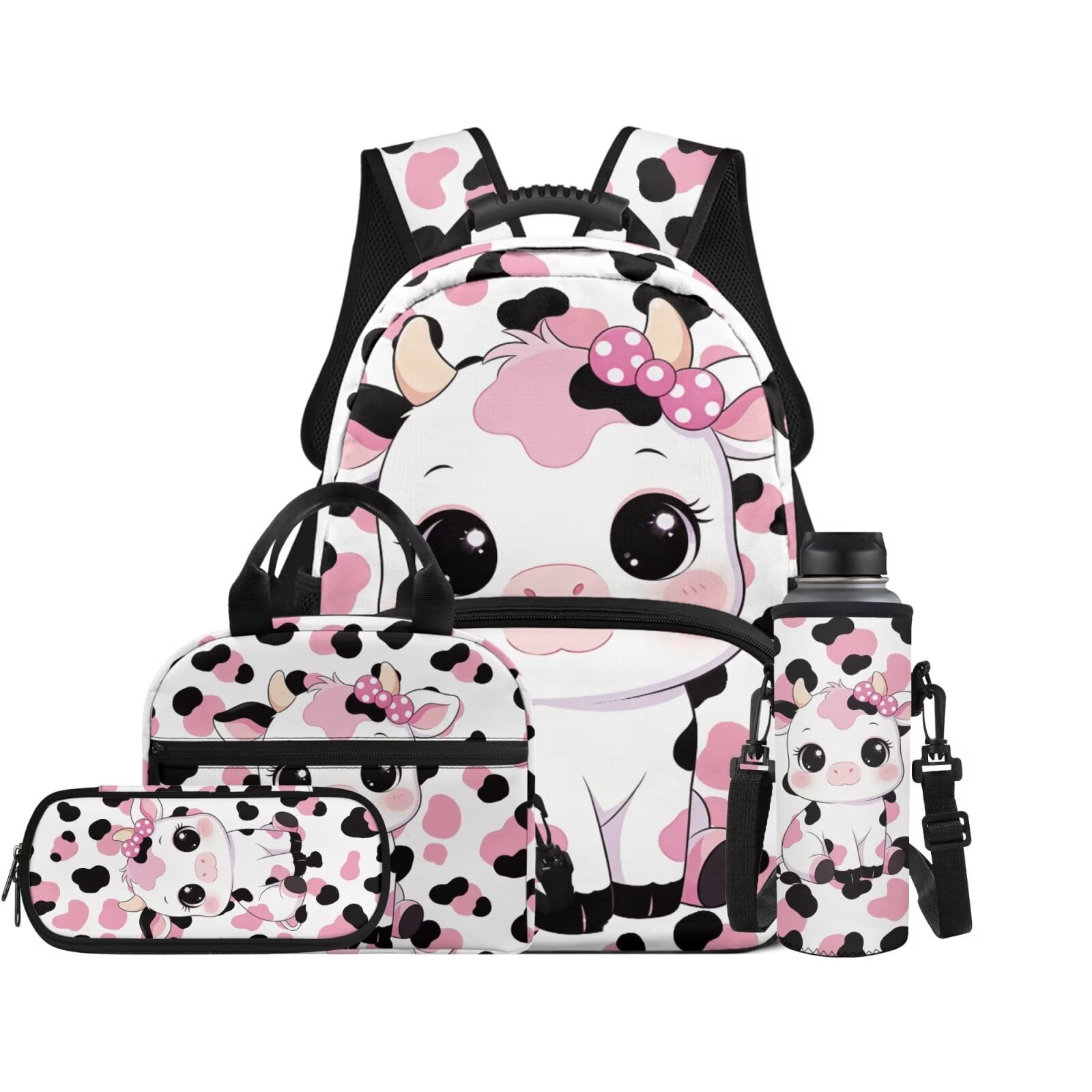 Bulopur Cow Print School Bag Set of 4 for Girls 17 Inch Soft Kids ...
