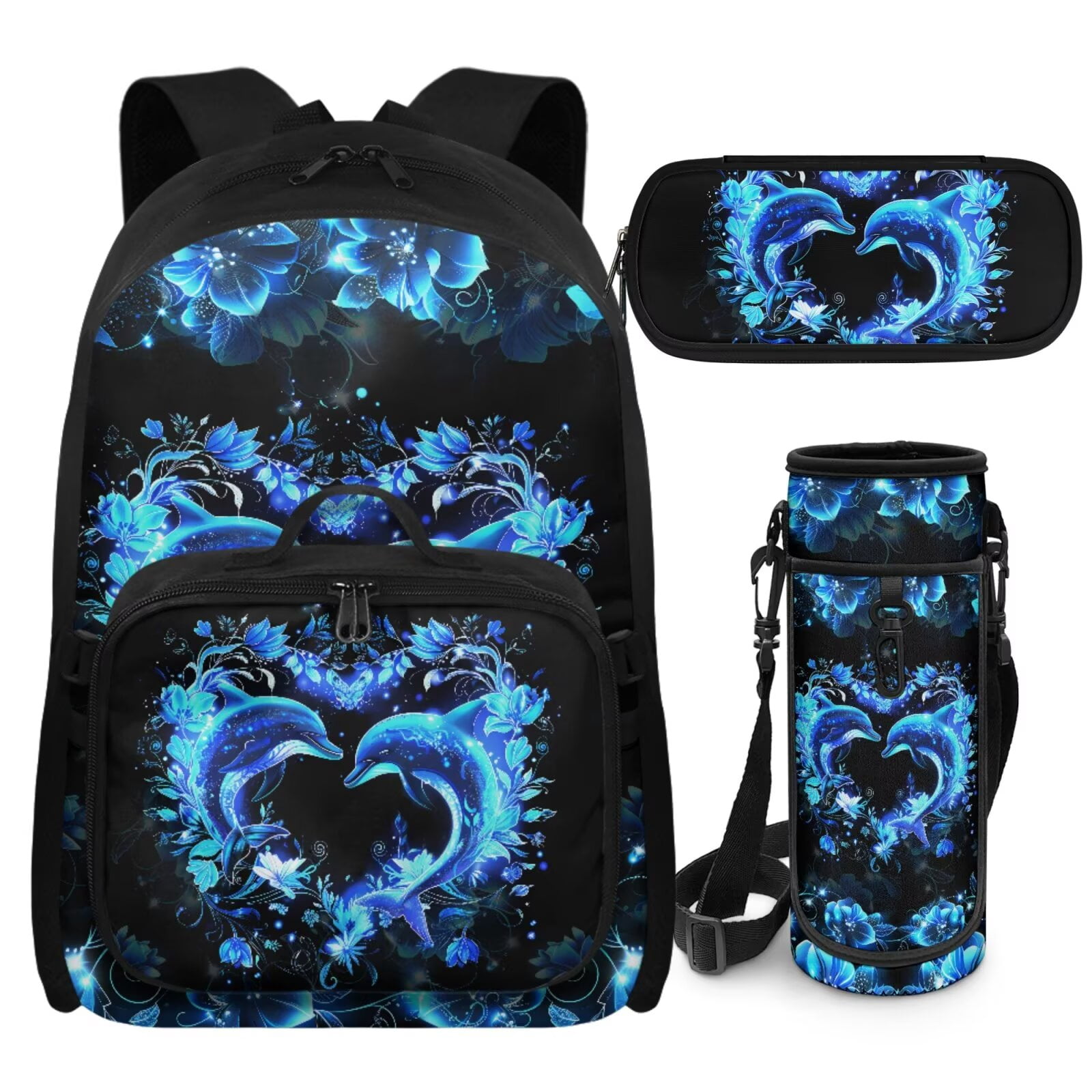 Bulopur Dolphin Print Kids Backpack Set 4 Pcs Lightweight Kids School ...