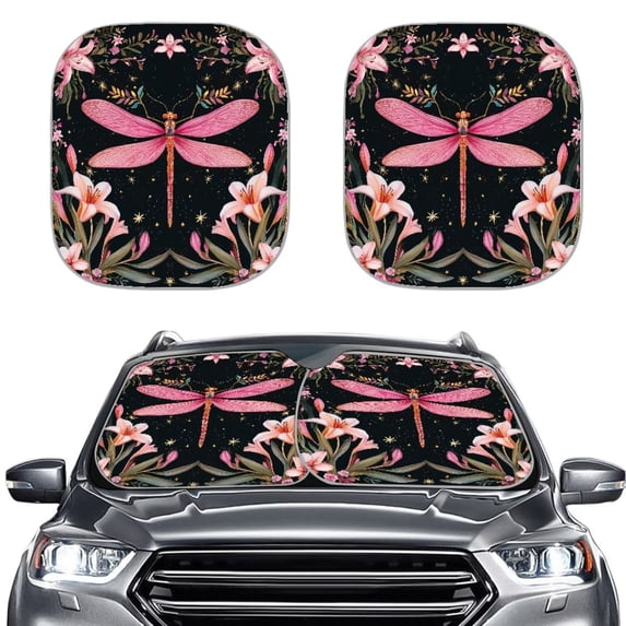 Bulopur Dragonfly Lily Flower Car Windshield Sun Shade Blocks Sunlight ...