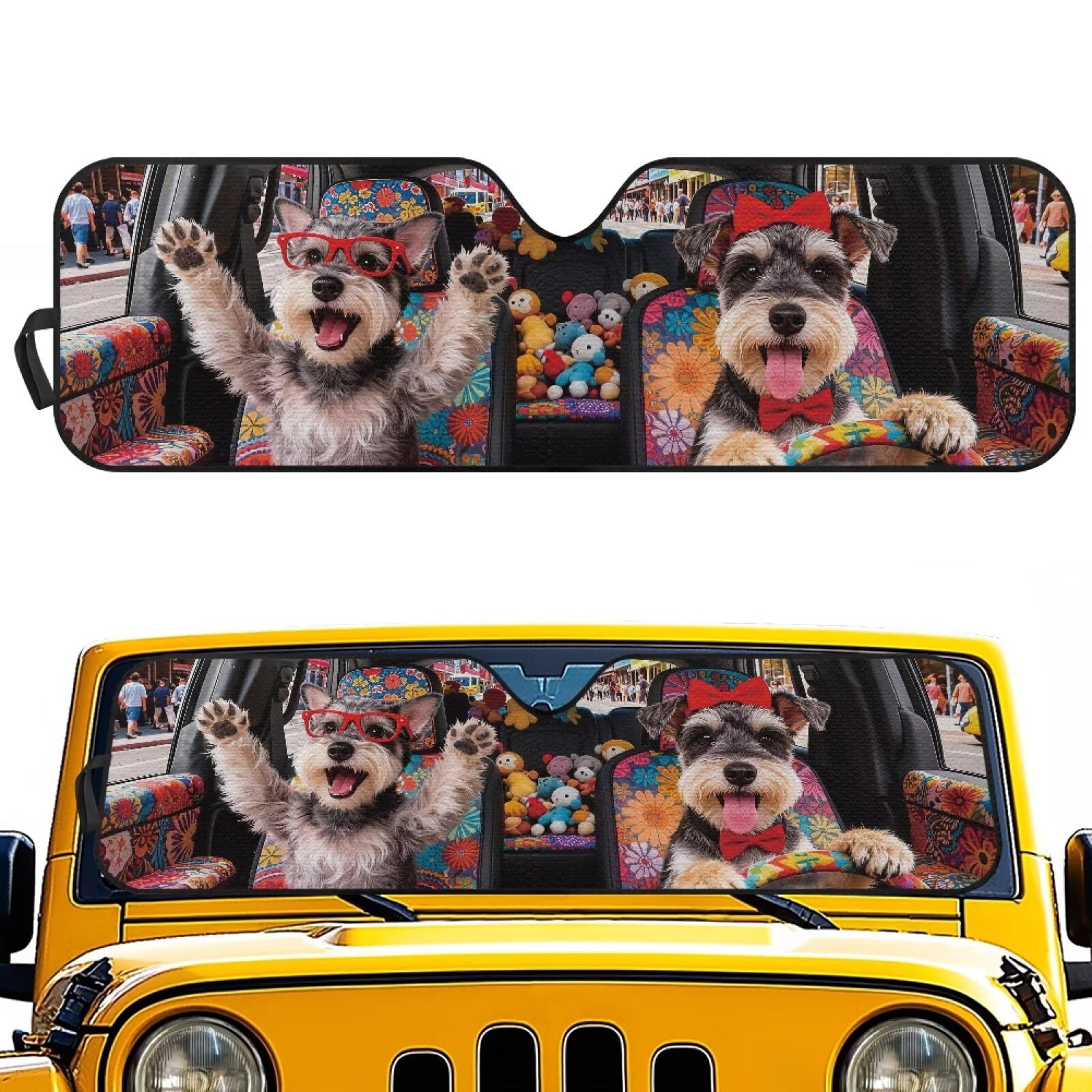 Bulopur Funny Schnauzer Windshield Sunshade for Wrangler TJ JK Foldable ...