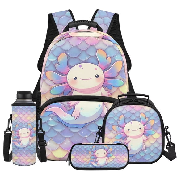 Bulopur Girls 17 Inch Backpack Set, 4 PCS Axolotl Print School Bookbag ...