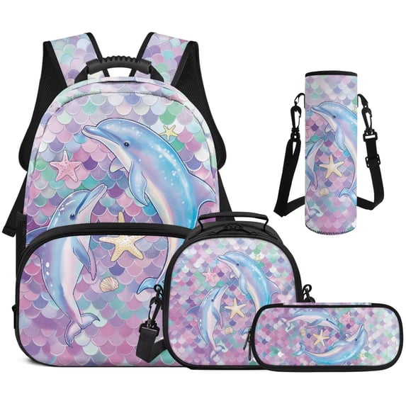 Bulopur Girls 17 Inch Backpack Set, 4 Piece Mermaid Scale Dolphin Print ...