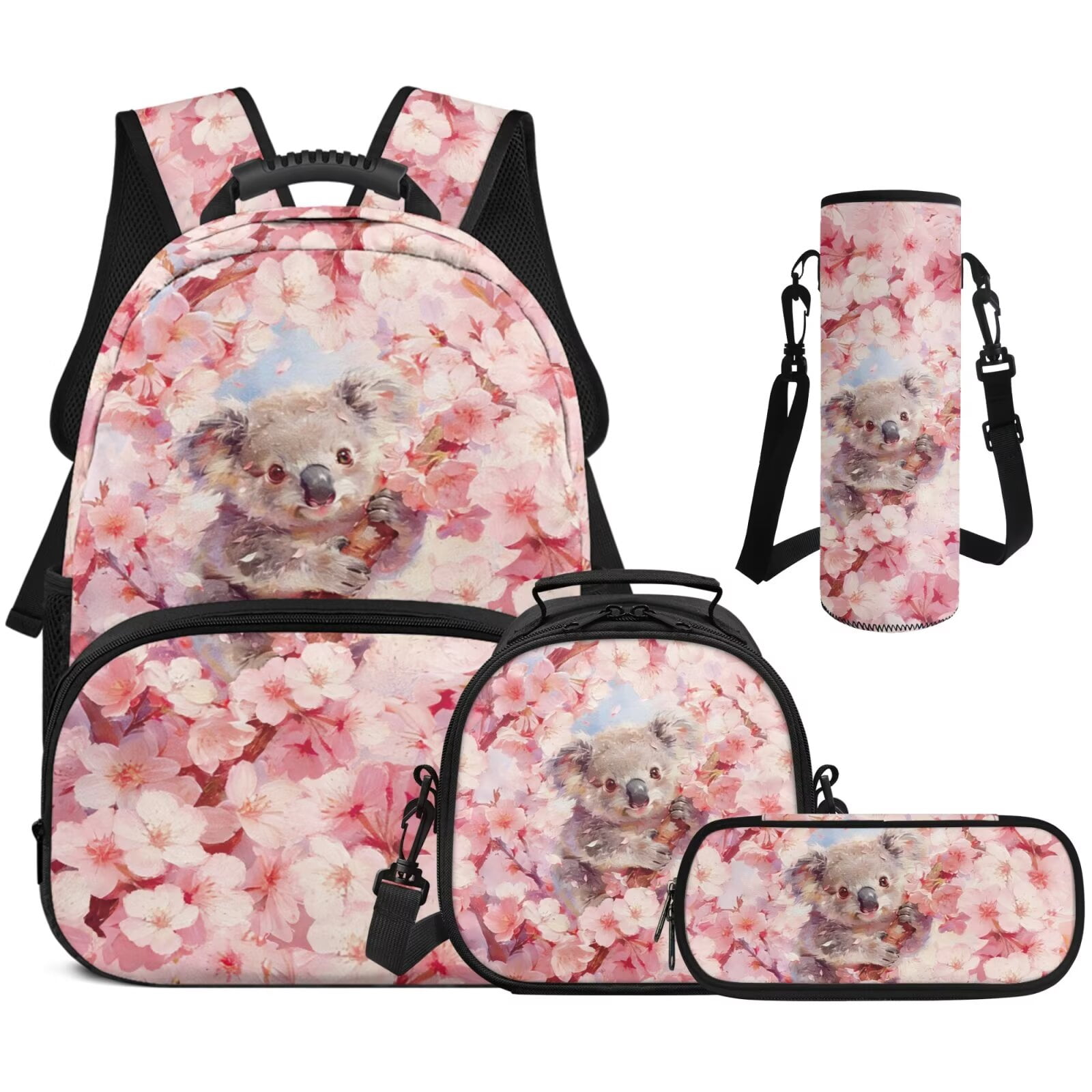 Bulopur Girls 17 Inch Backpack Set of 4 Pink Cherry Blossom Koala Print ...