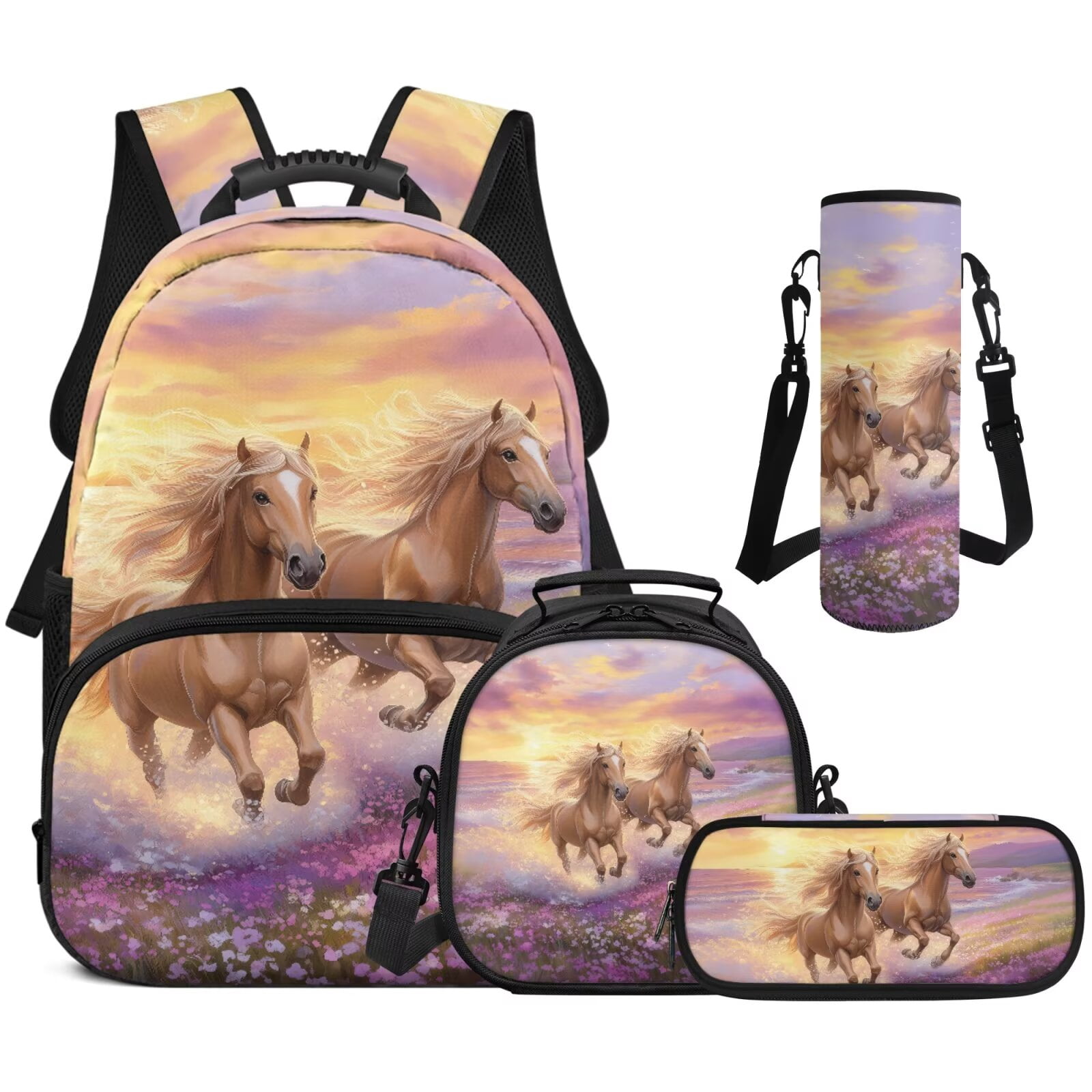 Bulopur Girls 17 Inch Backpack Set of 4 Running Horses Print School ...