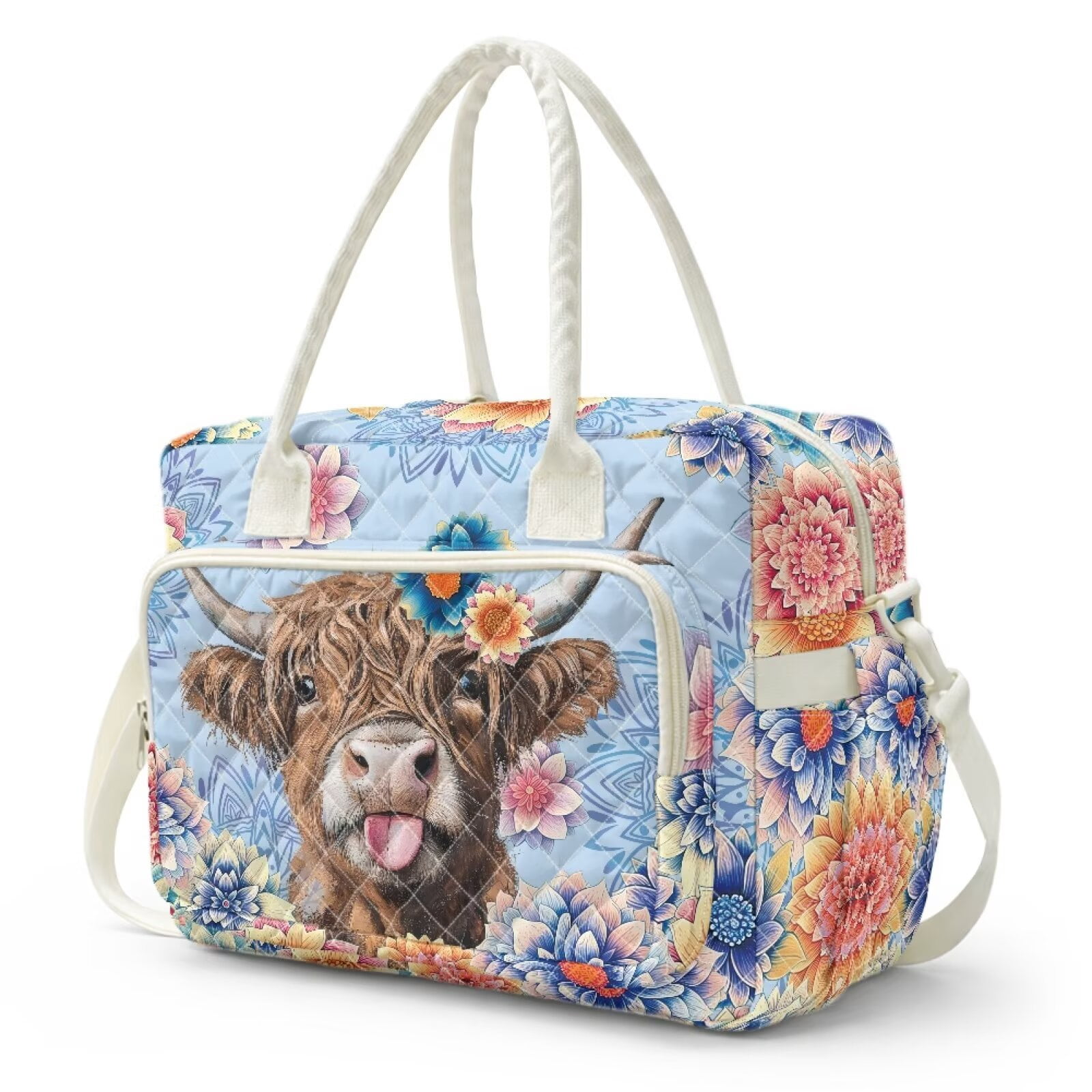 Bulopur Highland Cow Quilted Large Lunch Bag for Women Floral Insulated ...