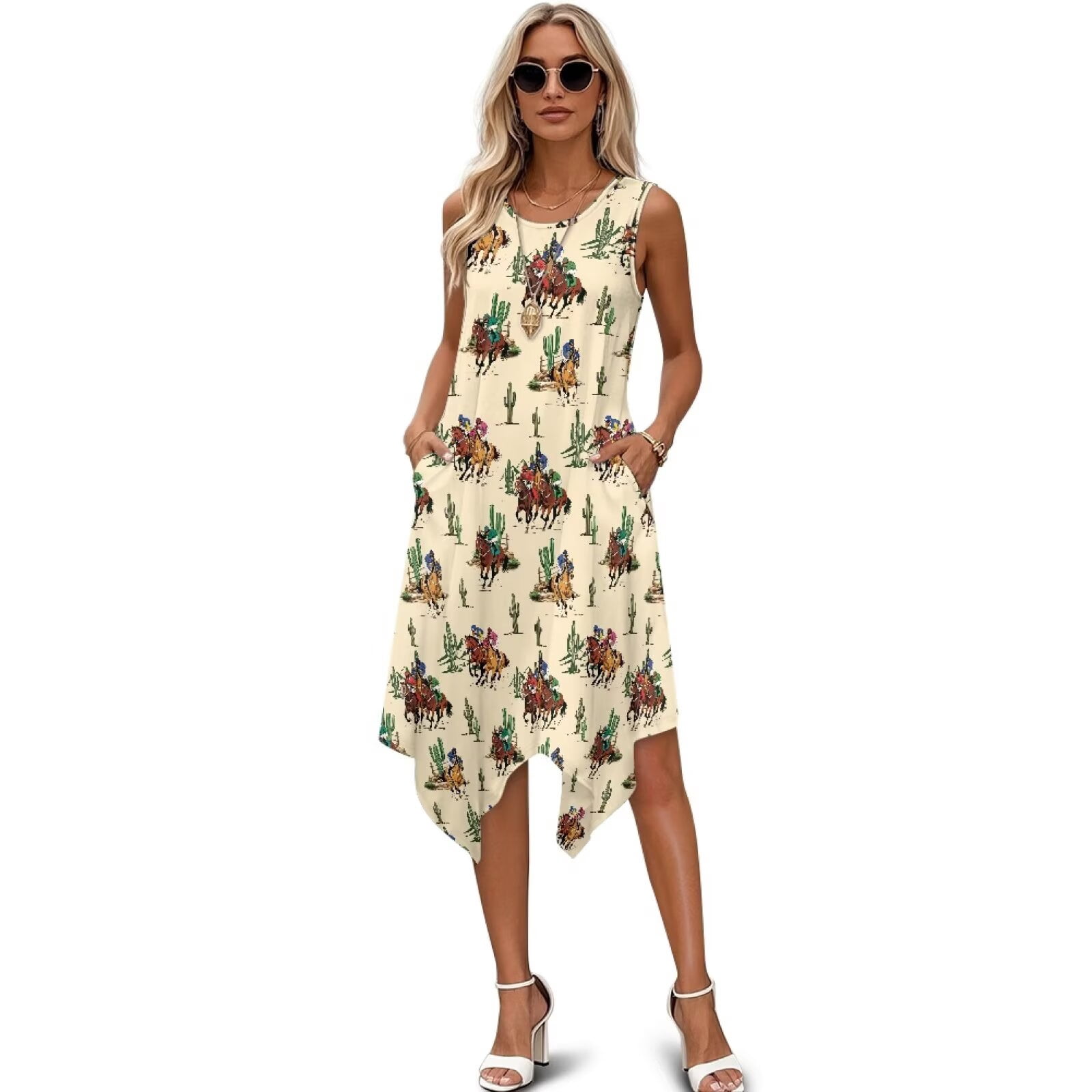 Bulopur Horse Racing Women's Casual Summer Dress Sleeveless Sundress ...