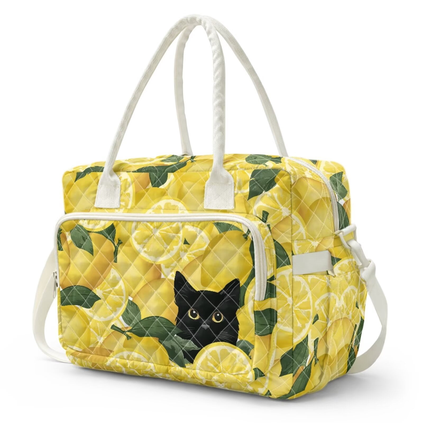 Bulopur Lemon Black Cat Quilted Lunch Box for Women Thermal Lunch Bag ...