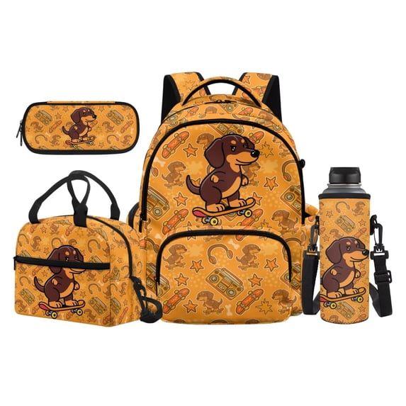 Bulopur Orange Dachshund Print Kids Backpack Set 4 Pcs Lightweight ...