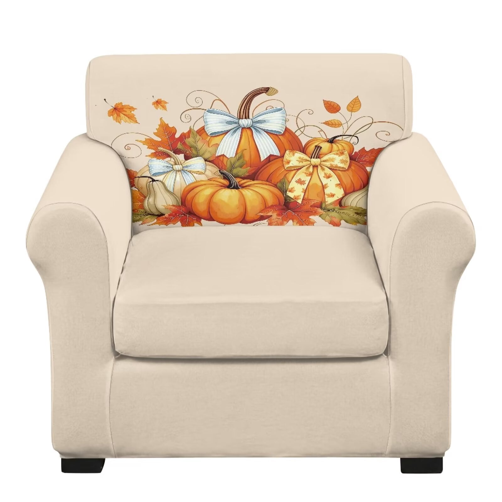 Bulopur Pumpkin Maple Bow 2Pcs Wingback Armchair Covers Stretch ...