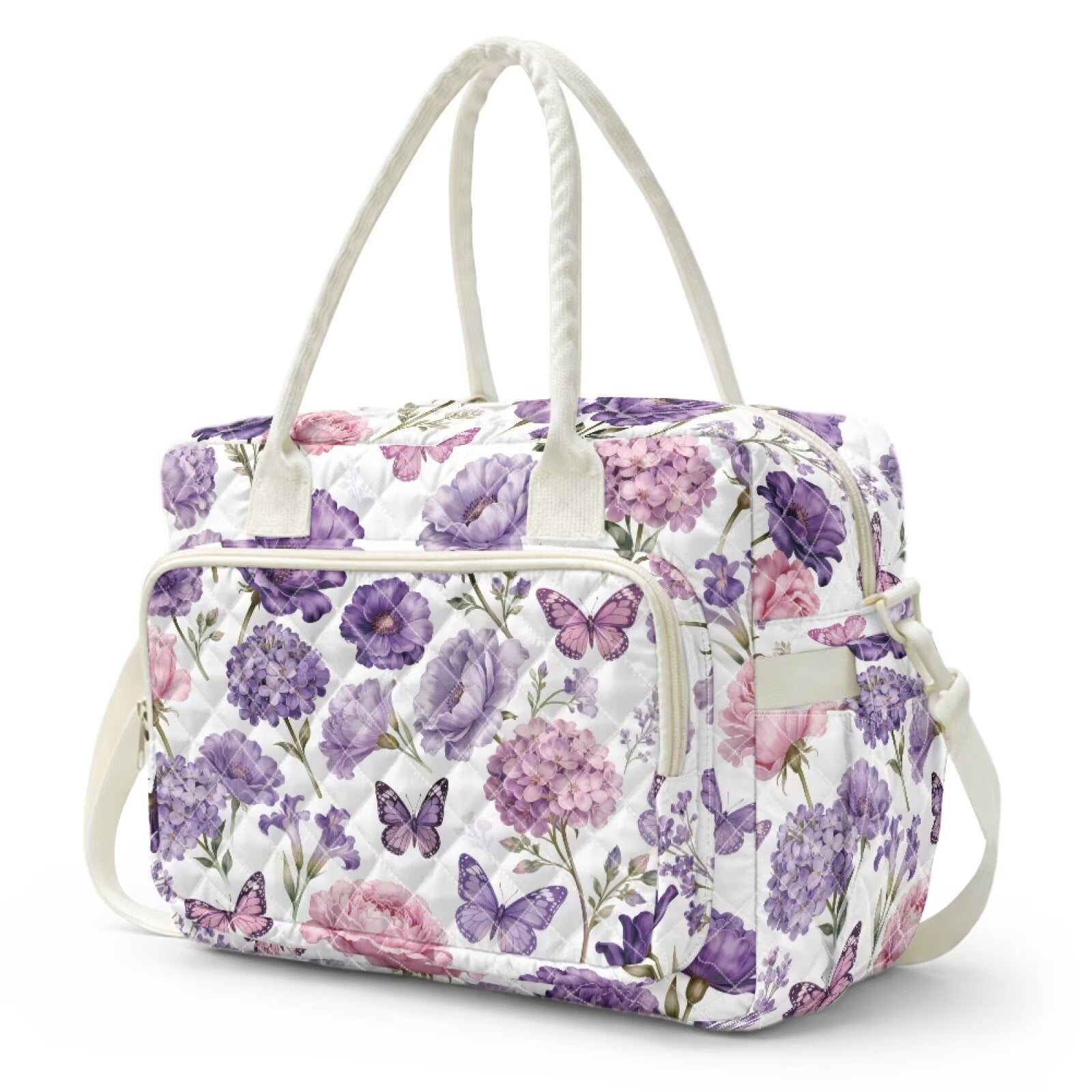 Bulopur Purple Butterfly Quilted Lunch Bag for Women Floral Insulated ...