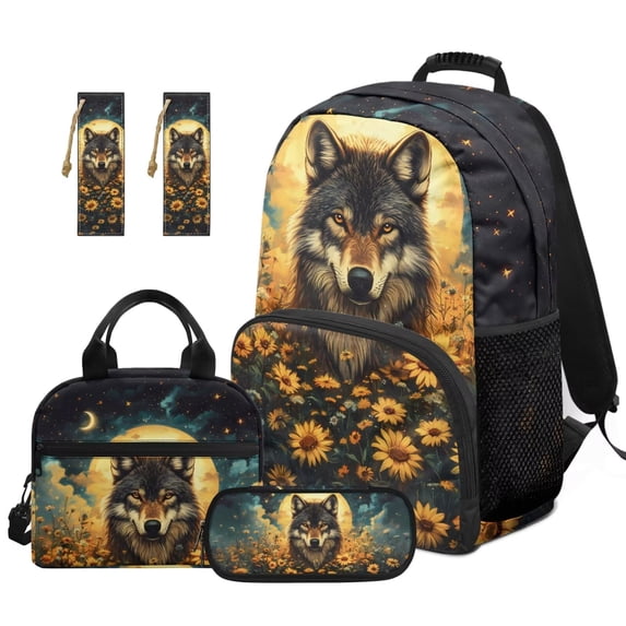 Bulopur Sunflower Backpack Set 5 Pcs Wolf 17 Inch Large Capacity ...
