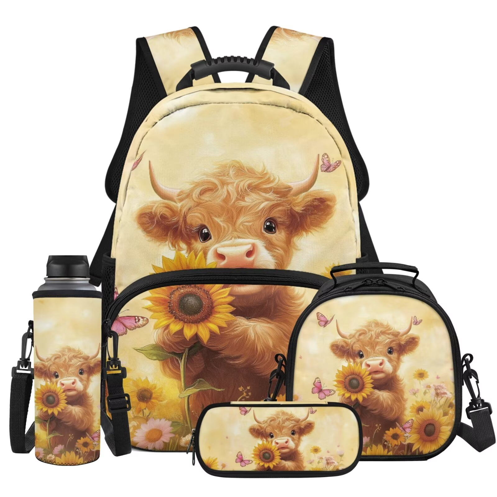 Bulopur Sweet Girls 17 Inch School Backpack, 4 in 1 Cow Print Bookbag ...