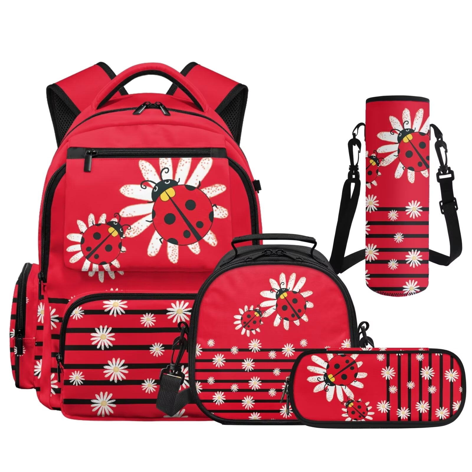 Bulopur Toddler Girls Cute 17 Inch Backpack Set, 4 PCS Red Daisy ...