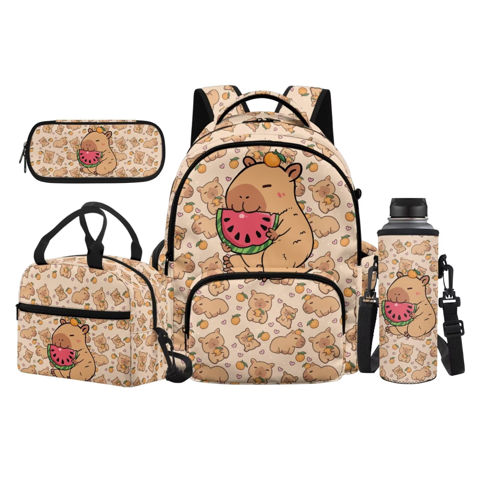 Bulopur Watermelon Capybara Kids School Bag Set 4 Pcs Waterproof ...