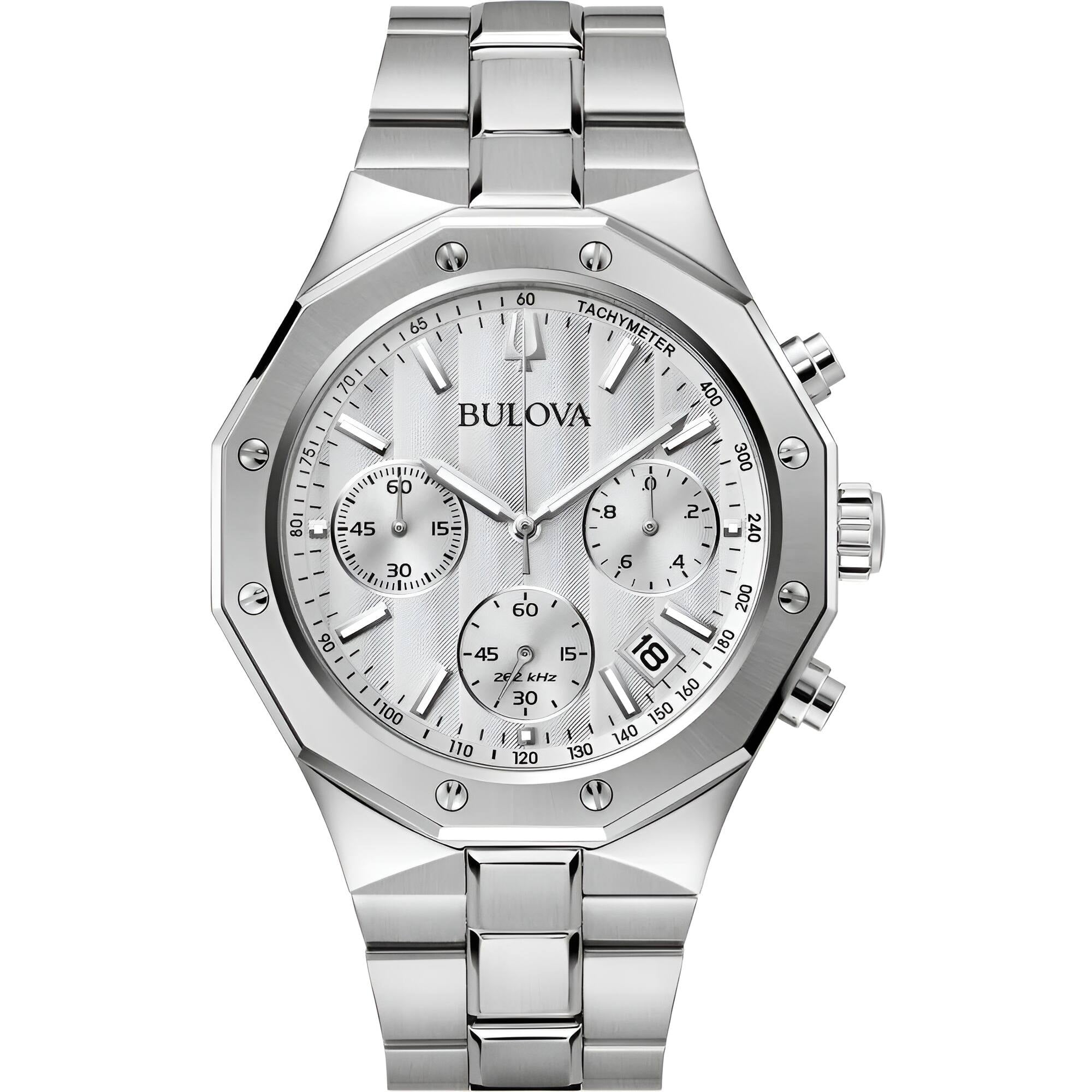 Bulova 96B408 Men's Classic Chronograph Silver Dial Bracelet Watch ...