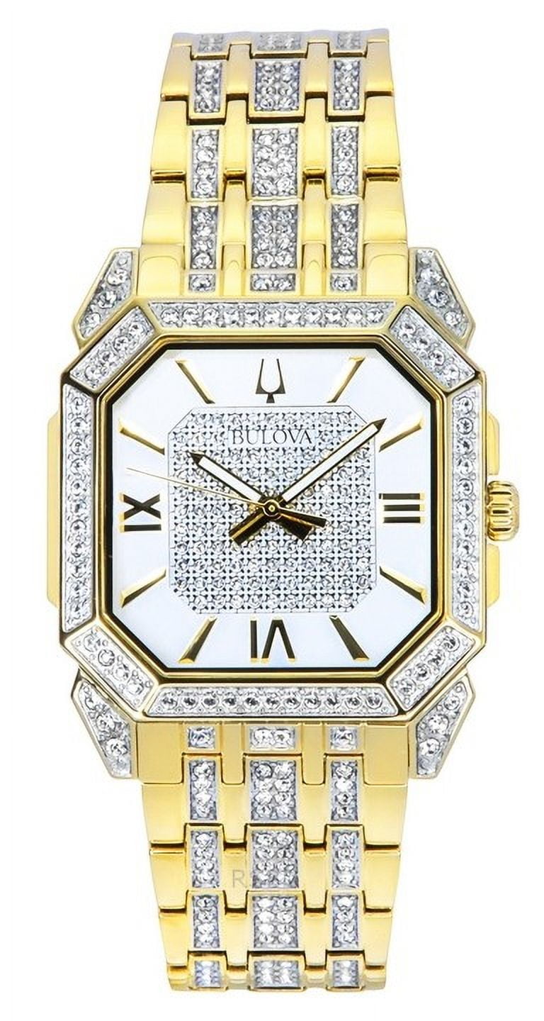 Bulova Octava Crystal Accents Gold Tone Stainless Steel Silver Dial ...