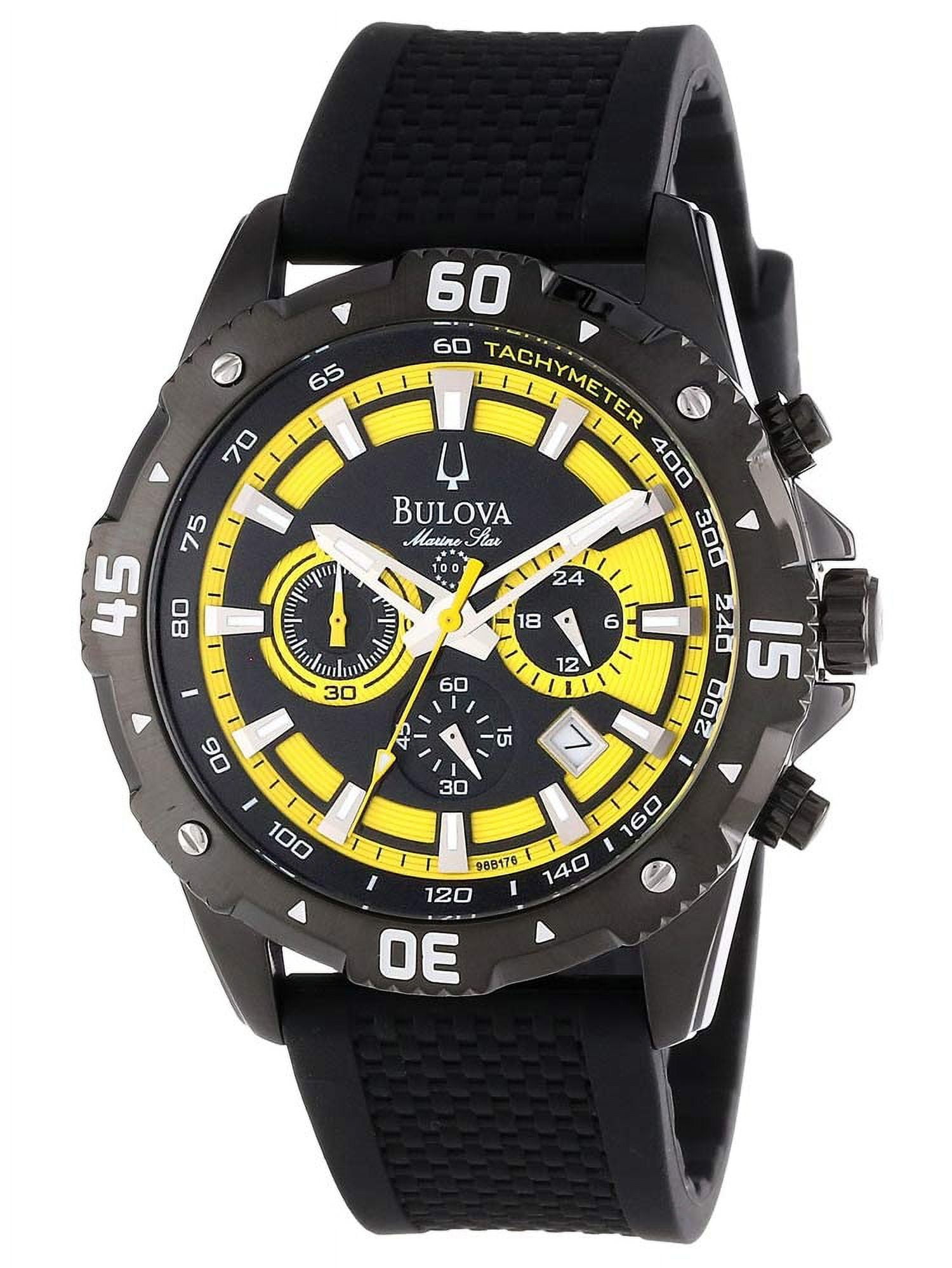 Bulova 98B176 Men's Marine Star Black Dial Black IP Steel Black Rubber ...
