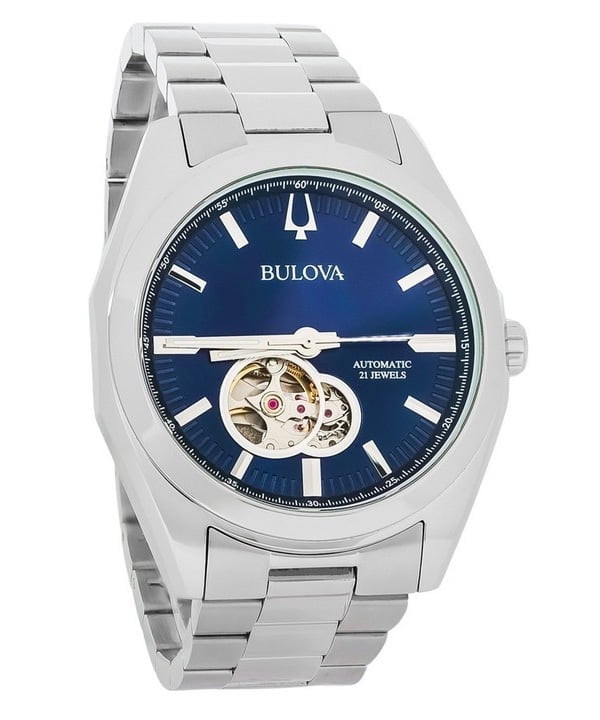 Bulova Classic Surveyor Stainless Steel Blue Open Heart Dial Automatic ...