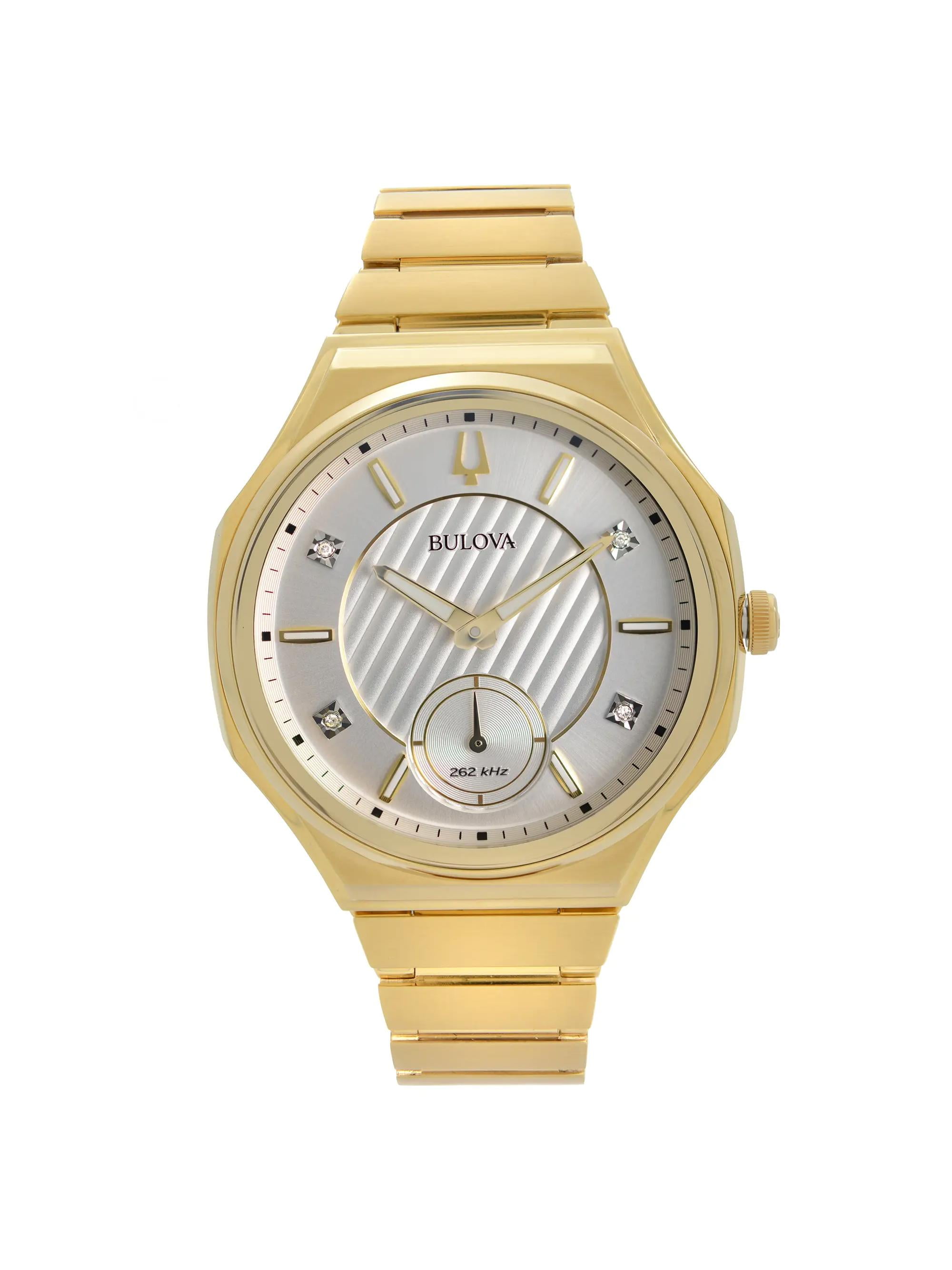 Bulova Curv Gold PVD Steel Diamond Silver Dial Ladies Quartz Watch ...
