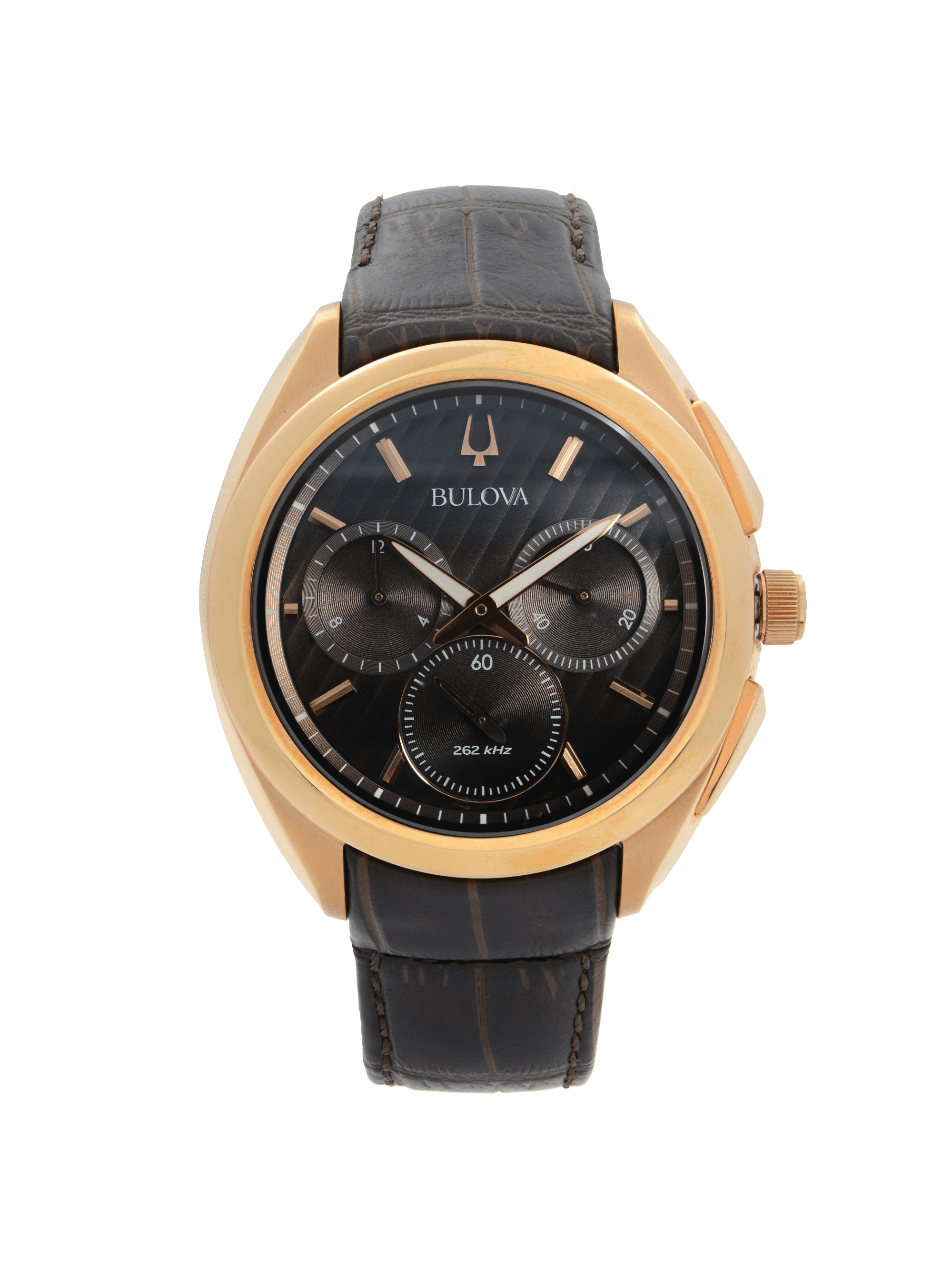 Bulova Curv Gold Tone Steel 45mm Chronograph Brown Dial Quartz Mens ...