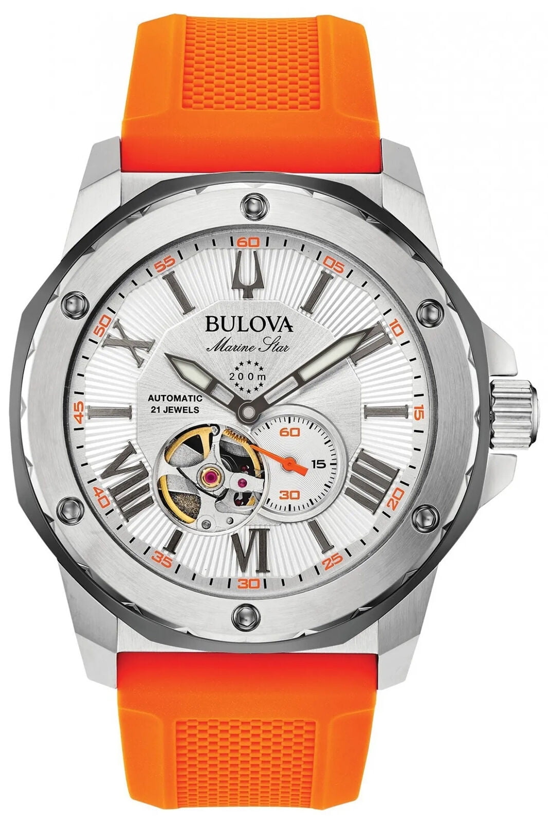 Bulova Diver Watch for Men's A Automatic Orange/Silver 98A226 - Walmart.com