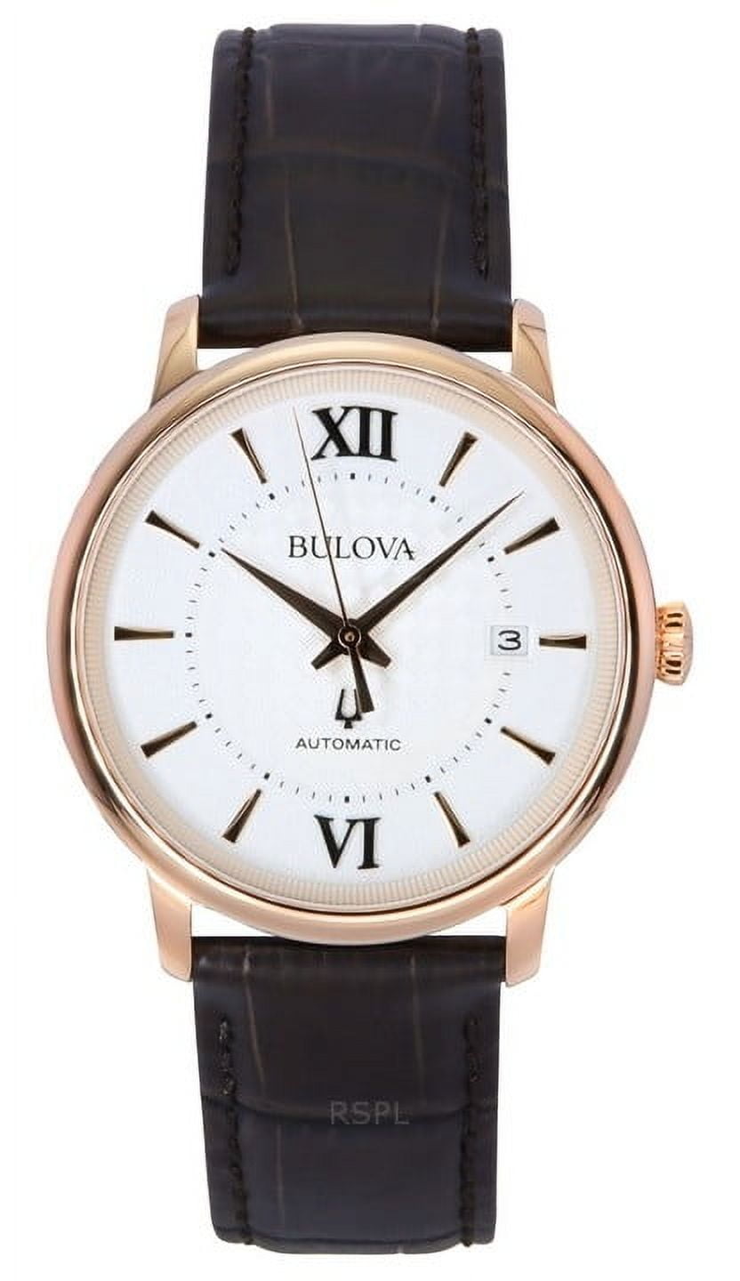 Bulova Hudson Leather Strap Silver Dial Automatic 97B225 Men's Watch ...