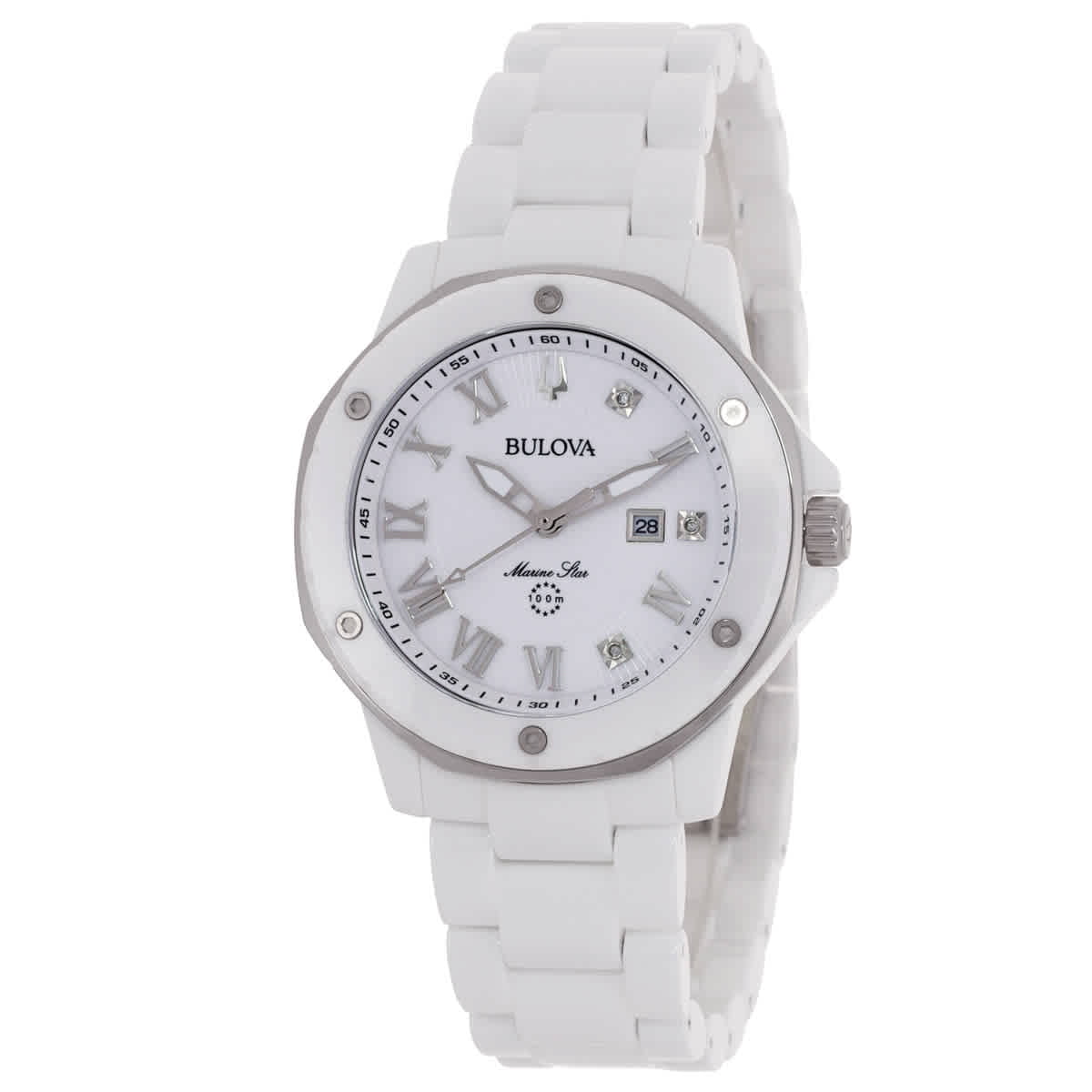 Bulova Marine Star Diamond Women's White Ceramic Quartz Watch 98P222 ...