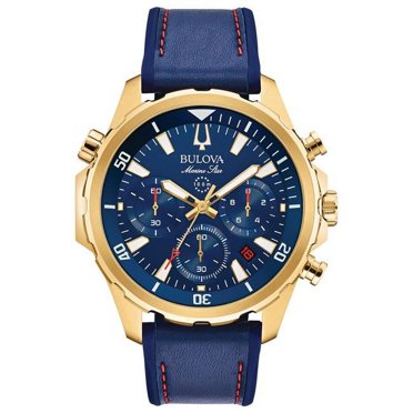Men's 96B285 Quartz Chronograph Blue Dial Silver-Tone 44.5mm Watch ...