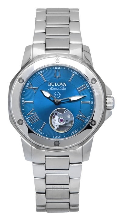 Bulova Marine Star Stainless Steel Open Heart Blue Dial Automatic ...