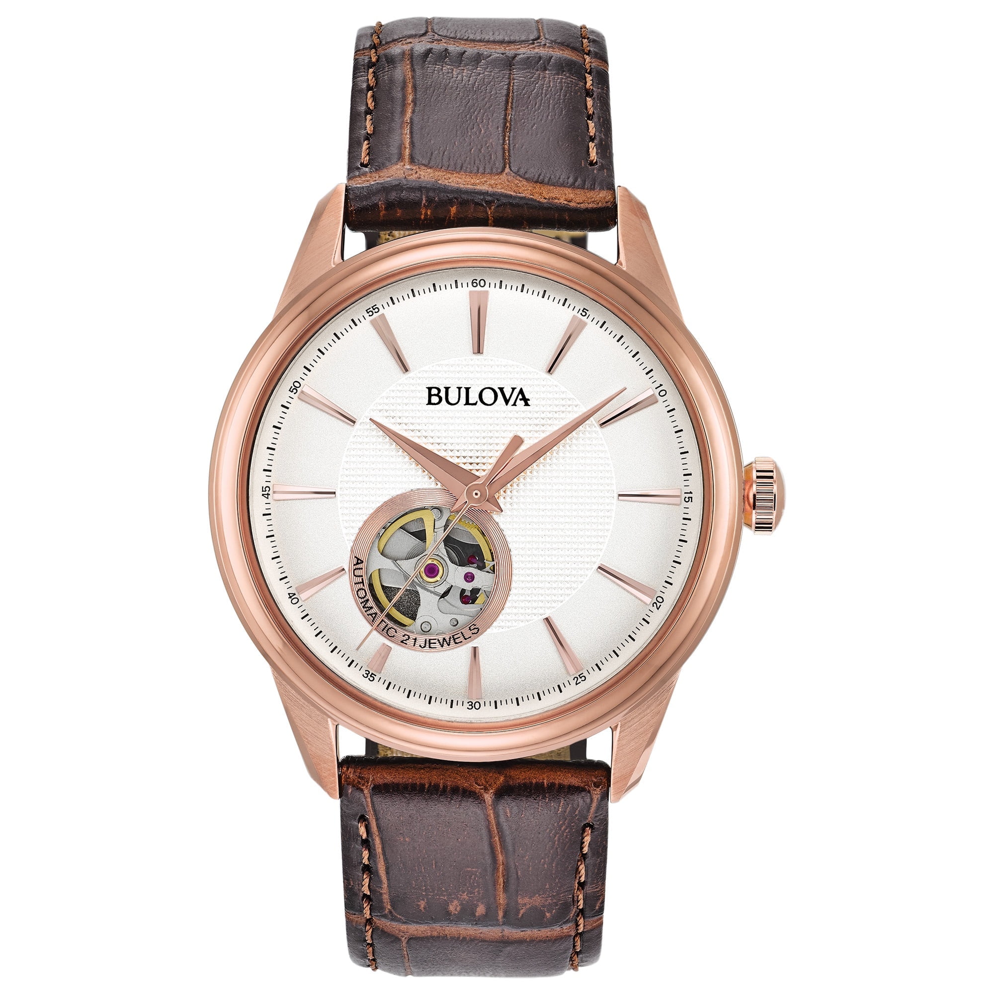 Bulova Men's Automatic Brown Leather Strap Watch - 97A133 - Walmart.com