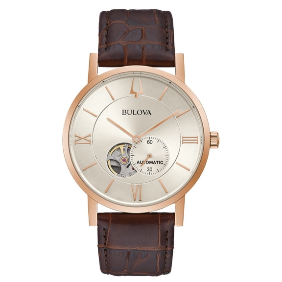 Black Dial Leather Strap Men's Watch 96A201 - Walmart.com
