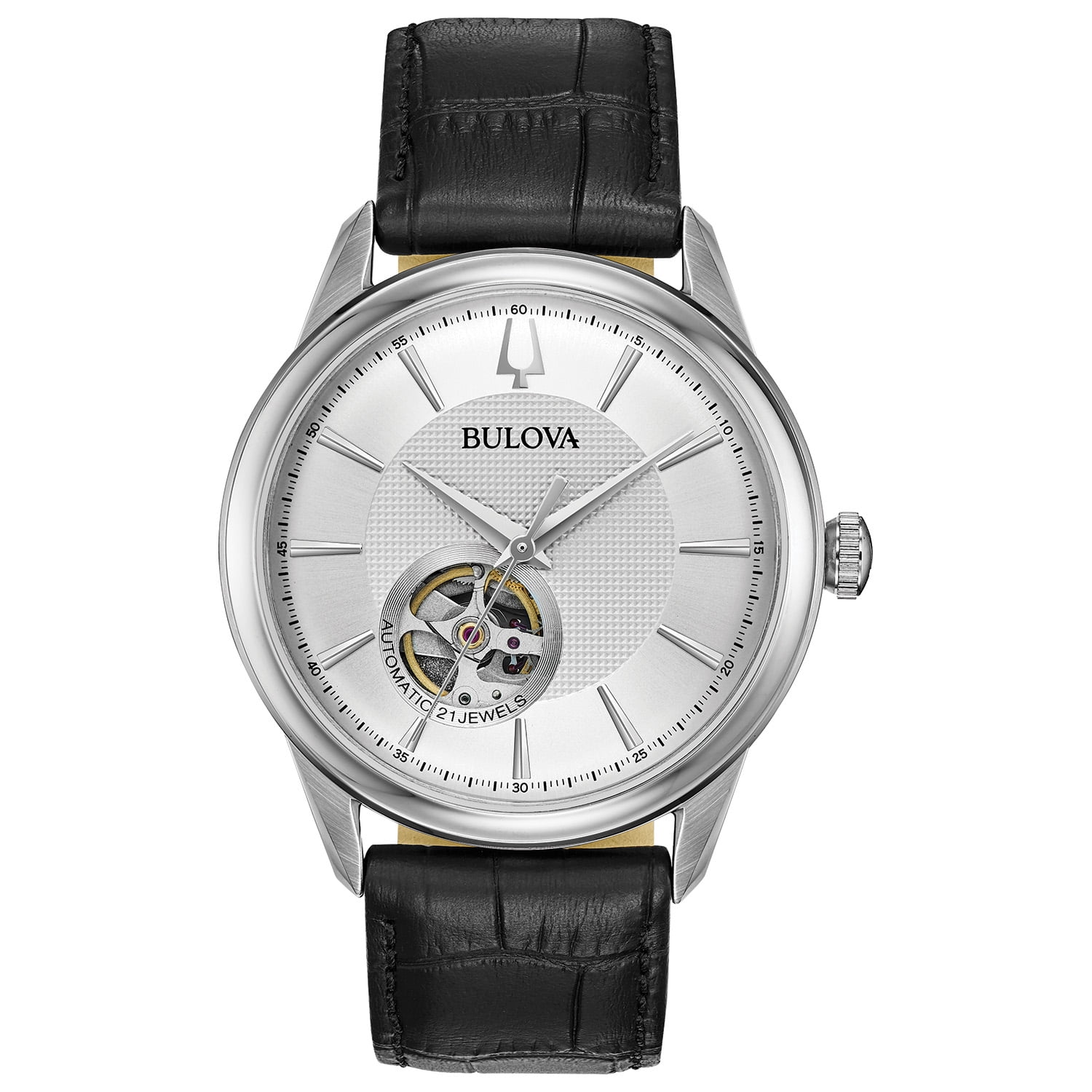 Bulova Men's Automatic Watch with Black Leather Strap 96A224 - Walmart.com