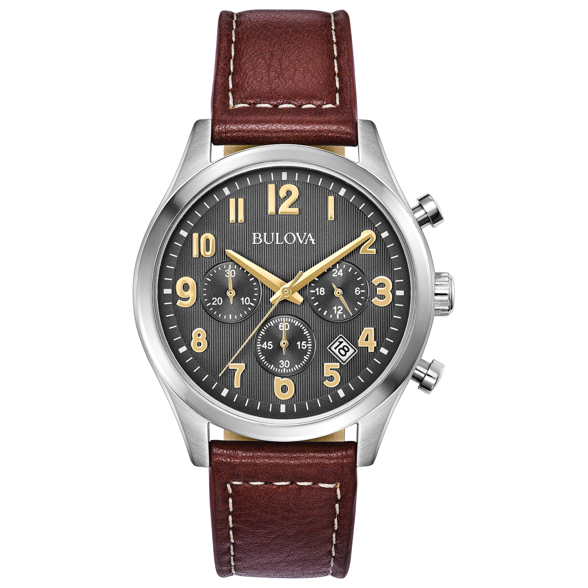 Bulova Men's Chronograph Grey Dial Brown Leather Strap Watch - Walmart.com