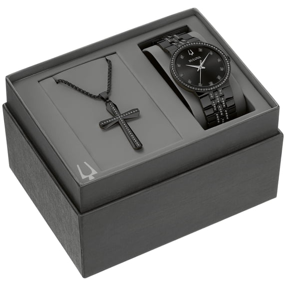 Bulova Men's Classic Box Set Crystal Accent Black Dial and Black ...
