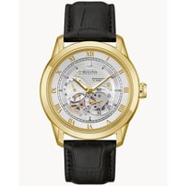 Bulova Men's Stainless Steel Automatic Watch with Leather Strap 96A120 ...