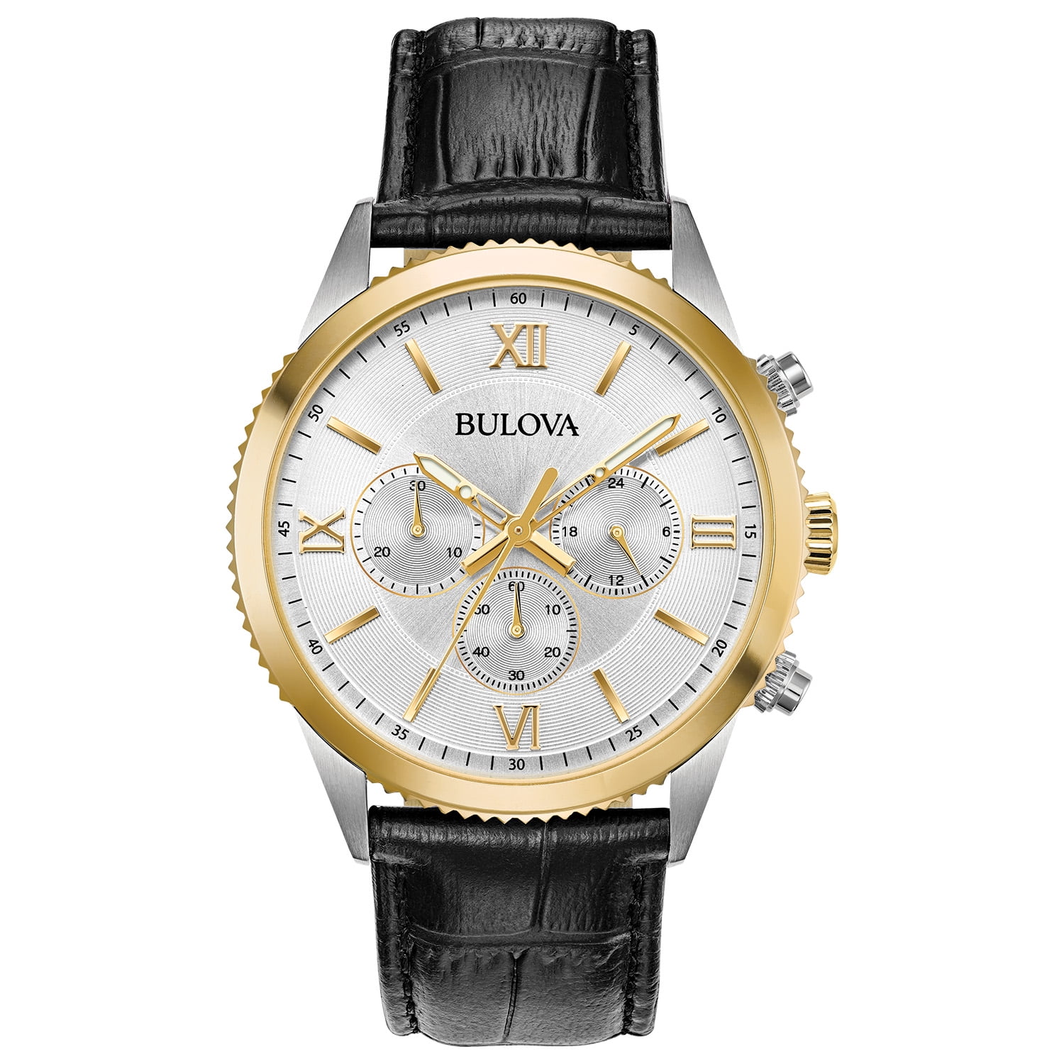 Bulova Men's Classic Two Tone Stainless Steel Chronograph Leather Watch ...