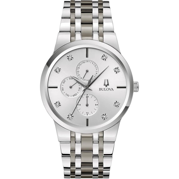 Bulova Modern BUL Multi-Function Diamond Dial Edge to Edge Crystal Mens ...