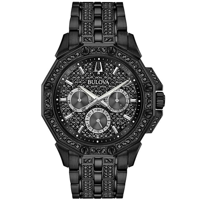 Bulova Men's Octava Multifunction Watch, Black Dial, Swarovski Crystals ...