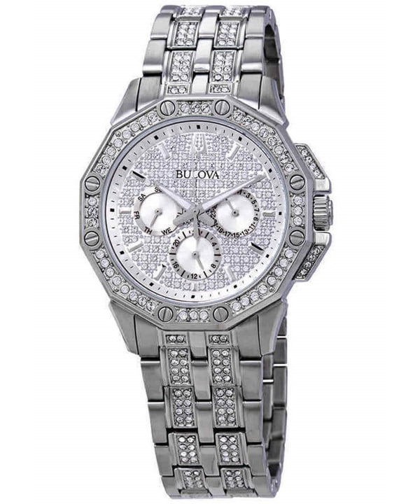 Bulova Octava Crystal Accents Silver Multifunction Dial Quartz 96C134 ...