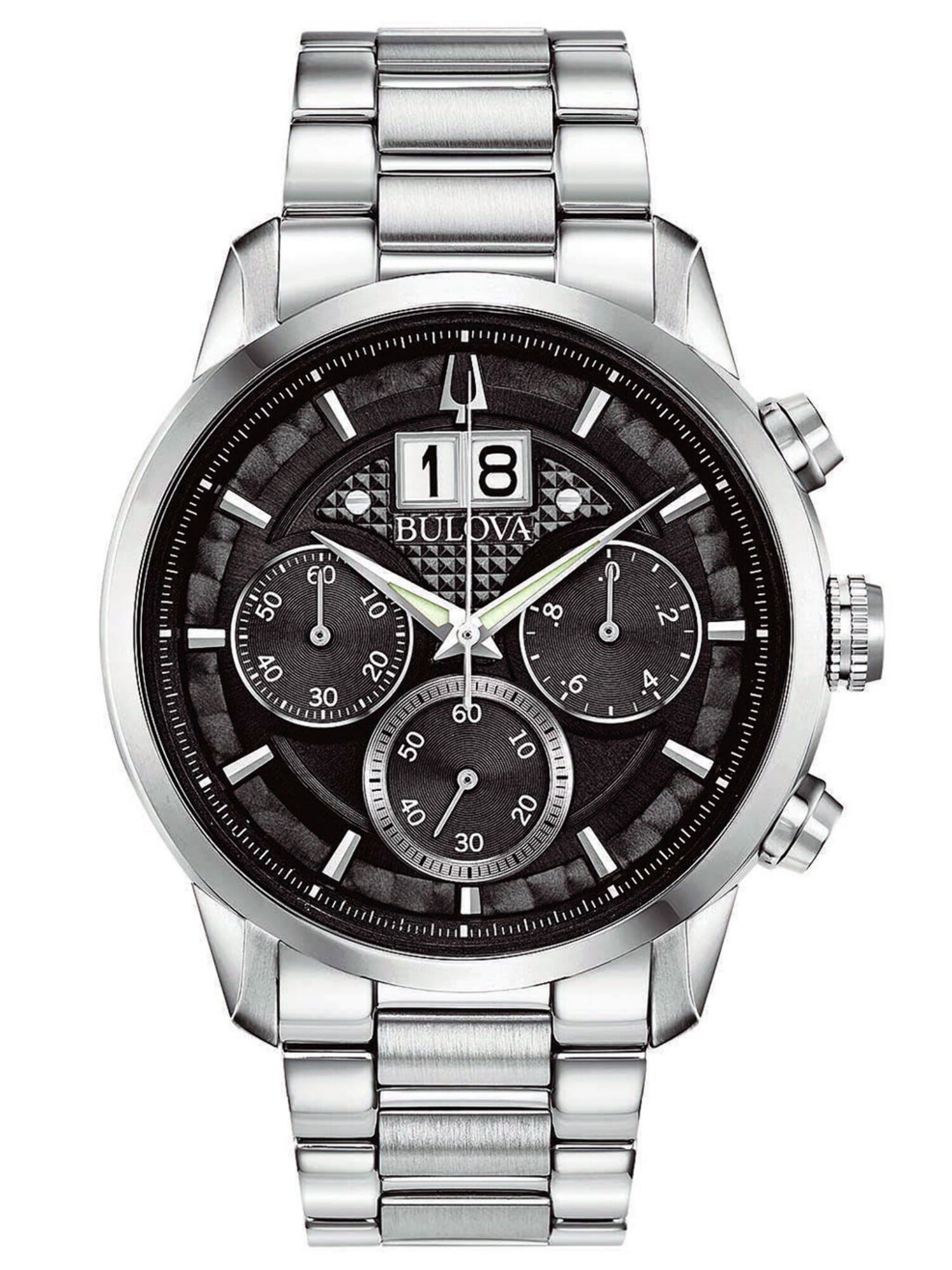 Bulova Sutton Big Date Chronograph Stainless Steel Black Dial Quartz ...