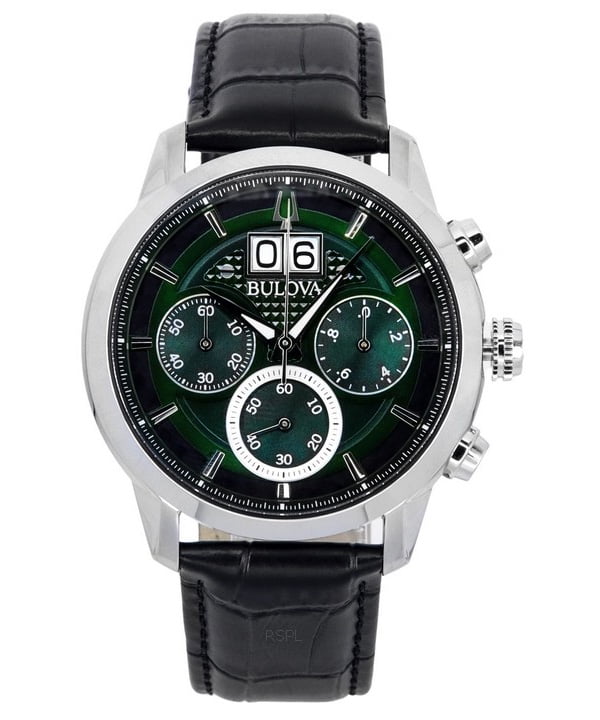 Bulova Sutton Classic Chronograph Leather Strap Green Dial Quartz ...