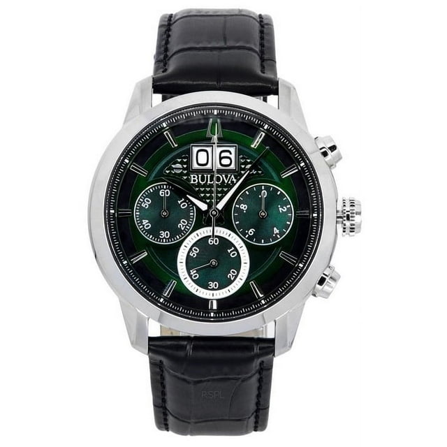 Bulova Sutton Classic Chronograph Leather Strap Green Dial Quartz ...