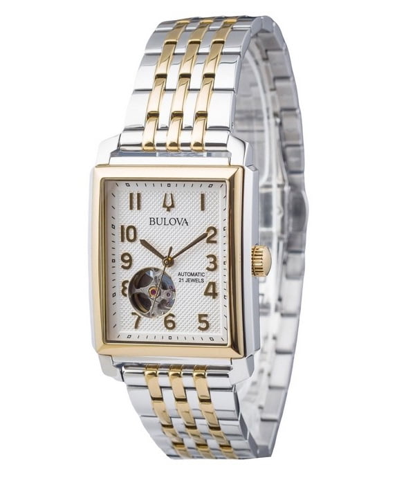 Bulova Sutton Two Tone Stainless Steel Open Heart Silver Dial Automatic ...
