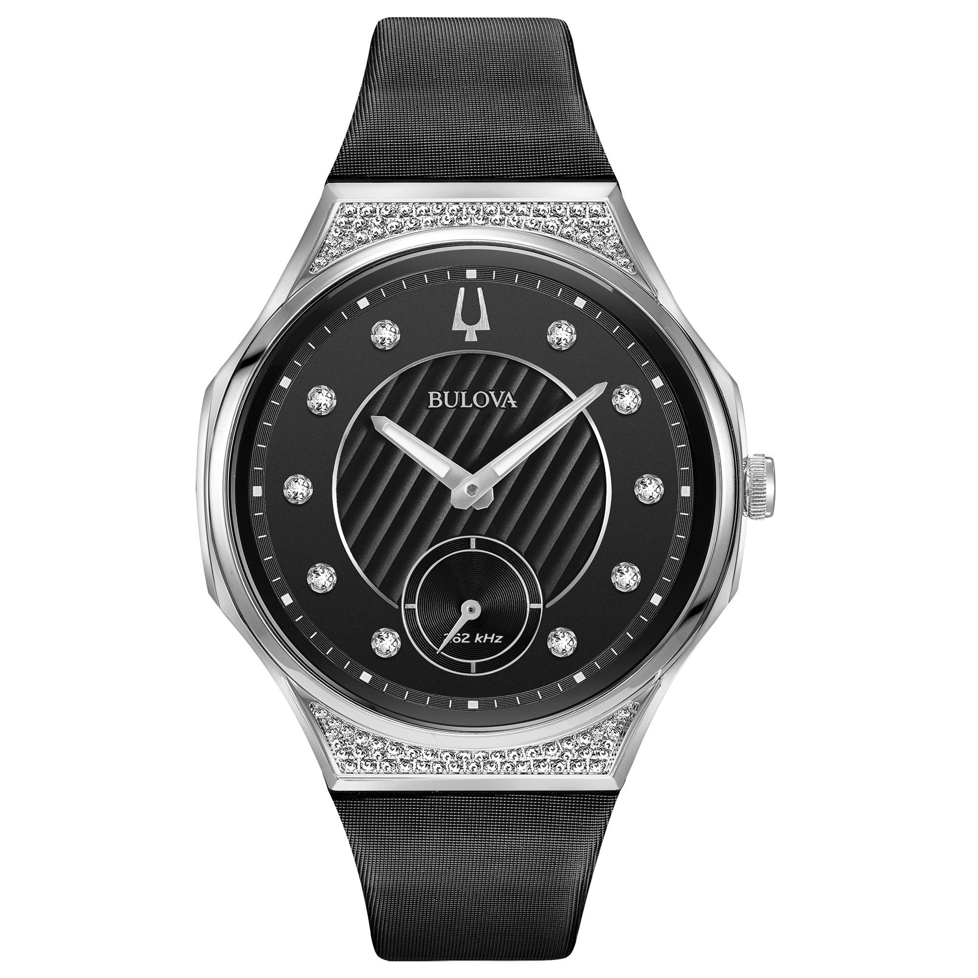 Bulova Women's CURV Diamond Dial Black Strap Watch - 96R229 - Walmart.com