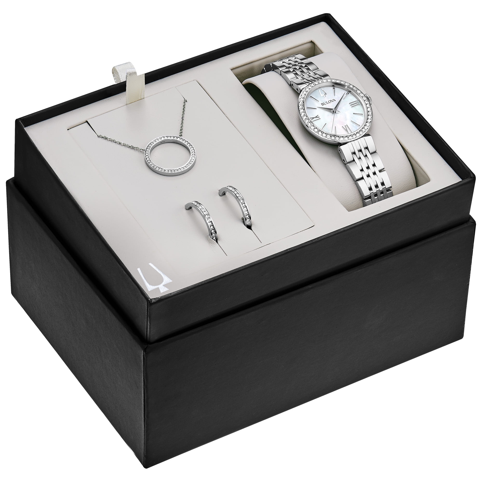 Bulova Women's Crystal Watch, Necklace and Earrings Set 96X149 ...