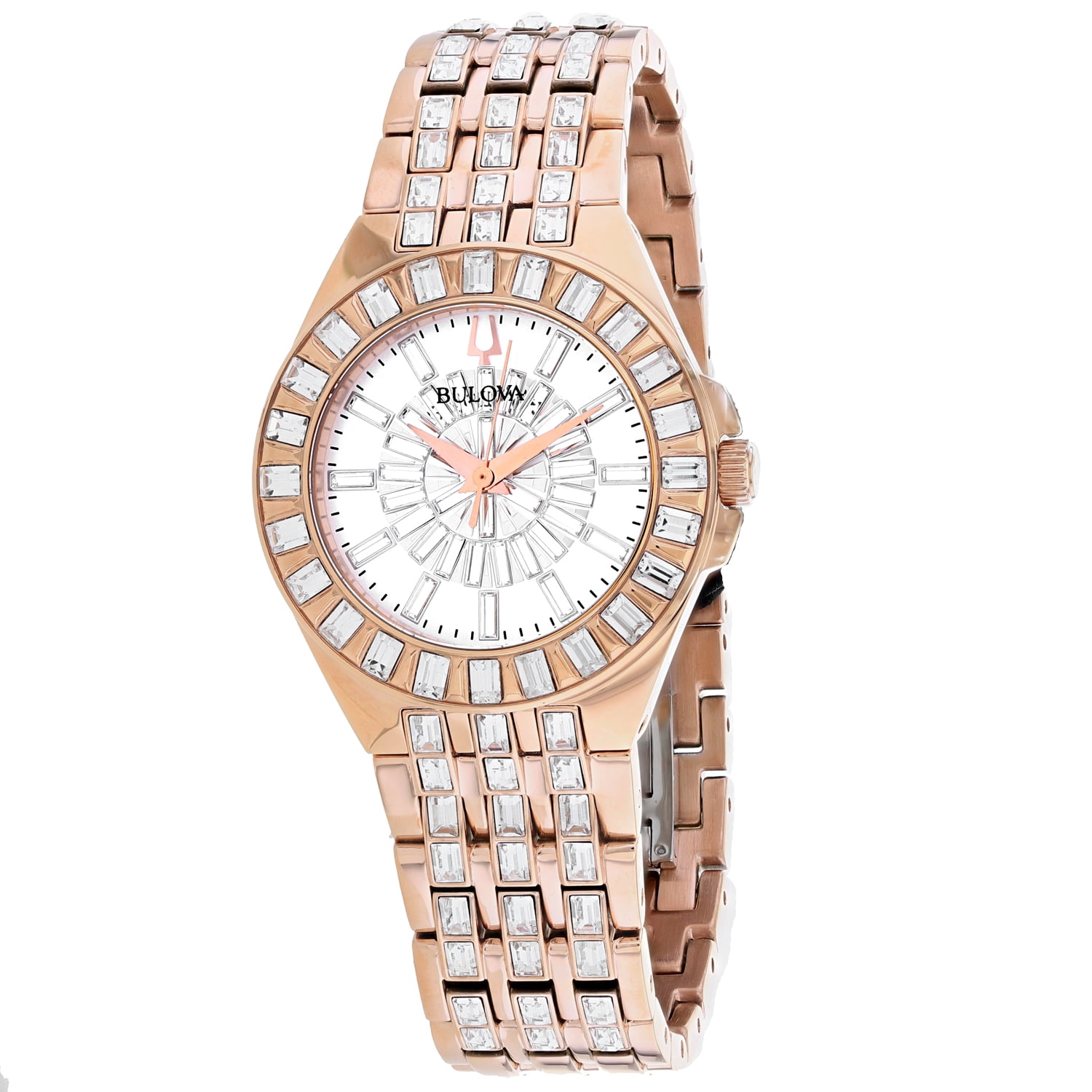 Bulova Phantom Quartz, Rose Gold-tone Baguette Swarovski Crystal Ladies ...