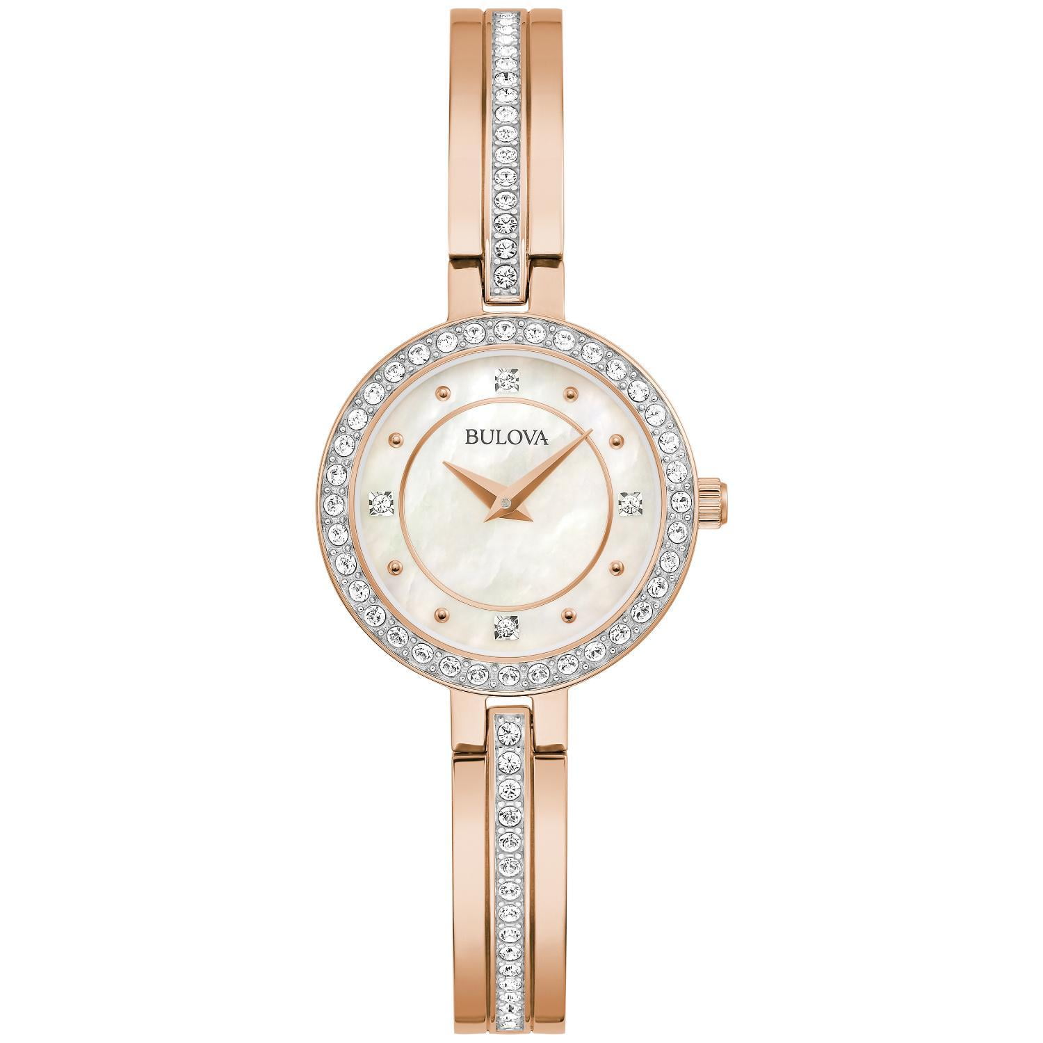 Bulova Women's Rose Gold-Tone Stainless Steel Crystal Accent Watch ...